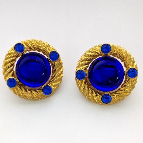 Park Lane | Jewelry | Vintage Park Lane Blue Cabochon Rope Twist Round Clip On Gold Tone ...